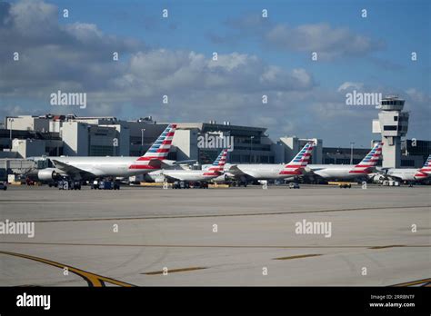 American Airlines Planes Parked At Concourse Gates Miami International