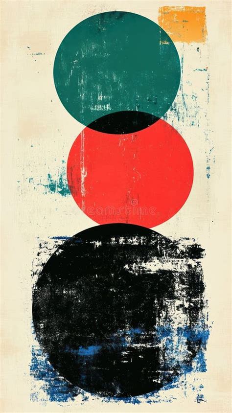 Abstract Composition Featuring Overlapping Circles In Vibrant Colors Against A Textured