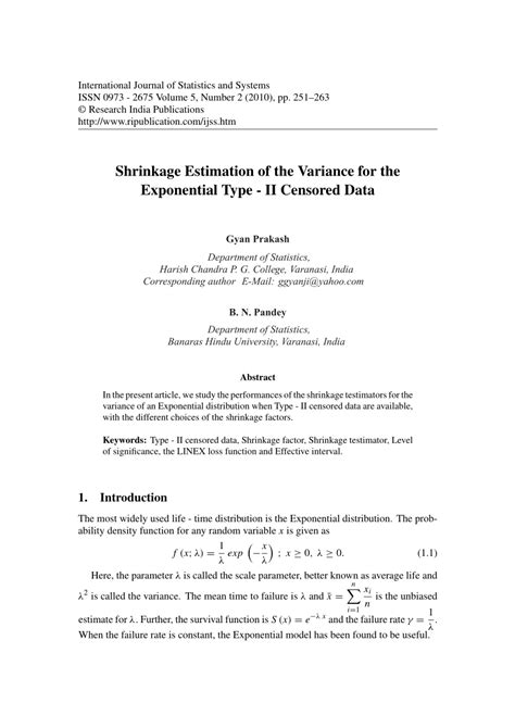 Pdf Shrinkage Estimation Of The Variance For The Exponential Type Ii