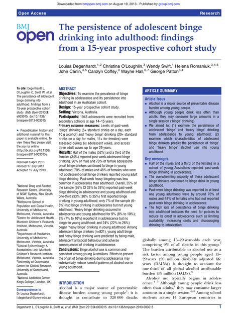 Pdf The Persistence Of Adolescent Binge Drinking Into Adulthood