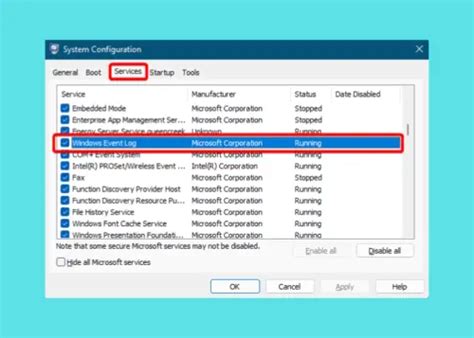 how to disable windows event log
