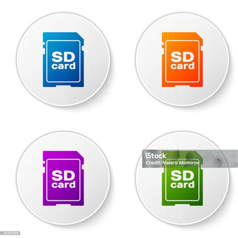 컬러 Sd 카드 아이콘 흰색 배경에 고립 메모리 카드 어댑터 아이콘입니다 원 버튼의 색상 아이콘을 설정 합니다 벡터 일러스트 0명에 대한 스톡 벡터 아트 및 기타 이미지