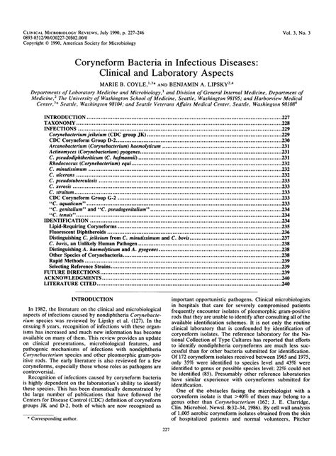 Coryneform Bacteria In Infectious Diseases Clinical And Laboratory