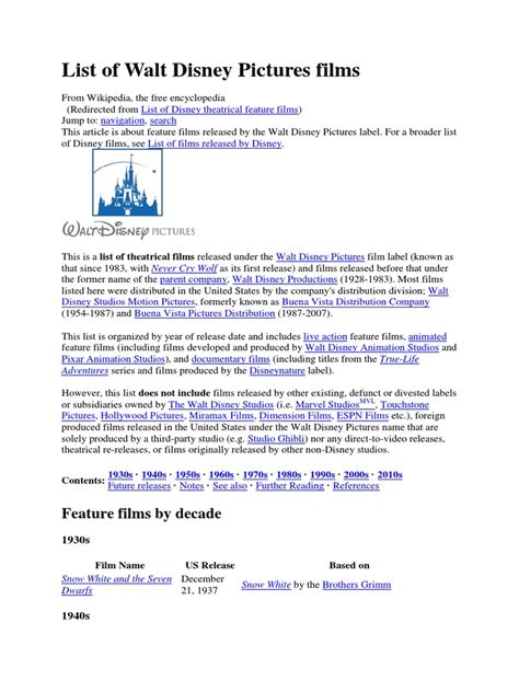 List Of Walt Disney Pictures Films Pdf Walt Disney Pictures The