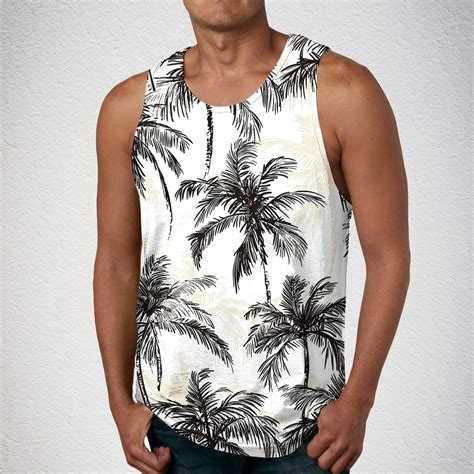 Cllios Hawaiian Tank Tops Men Palm Tree Tropical Beach Wear Lightweight