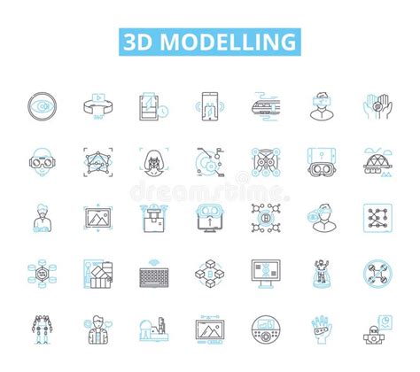 3d Modelling Linear Icons Set Rendering Sculpting Texturing