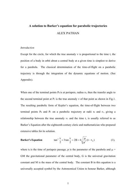 Pdf A Solution To A Cubic Barkers Equation For Parabolic Trajectories