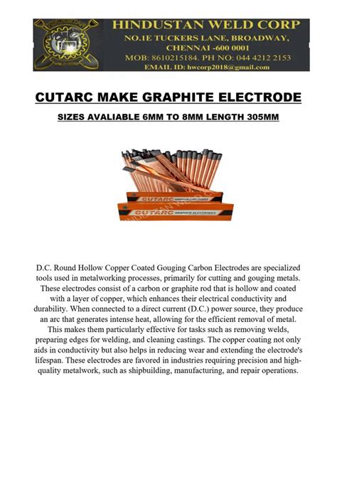 Graphite Electrodes Cutarc Graphite Electrode Authorized Wholesale Dealer From Chennai