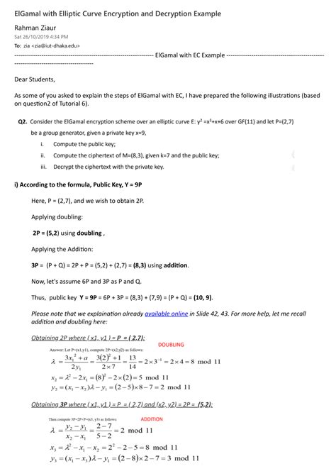 PDF ElGamal With Elliptic Curve Encryption And Decryption Example
