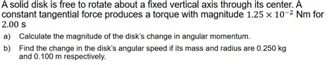 Solved A Solid Disk Is Free To Rotate About A Fixed Vertical Chegg