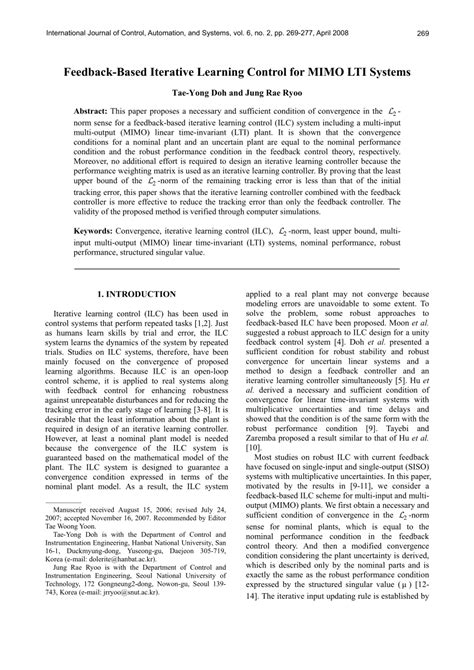Pdf Feedback Based Iterative Learning Control For Mimo Lti Systems
