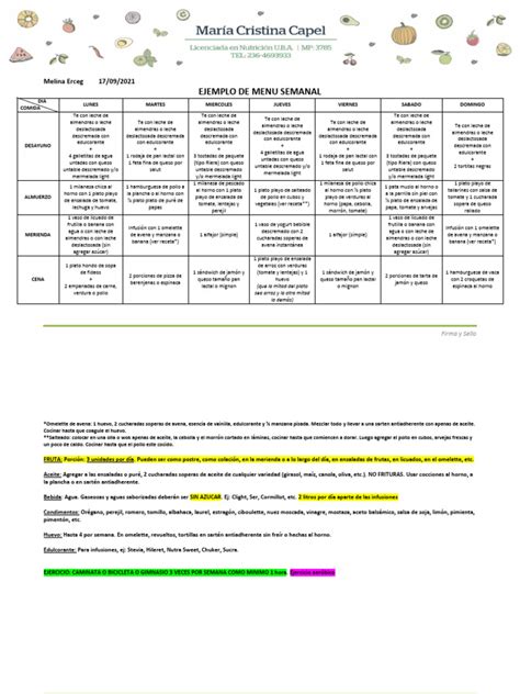 Plan De Alimentacion Melina Erceg Pdf Ensalada Aceite De Cocina