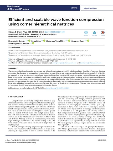 Efficient And Scalable Wave Function Compression Using Corner Hierarchical Matrices
