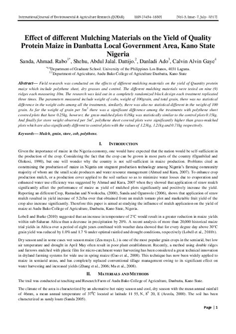 Pdf Effect Of Different Mulching Materials On The Yield Of Quality Protein Maize In Danbatta