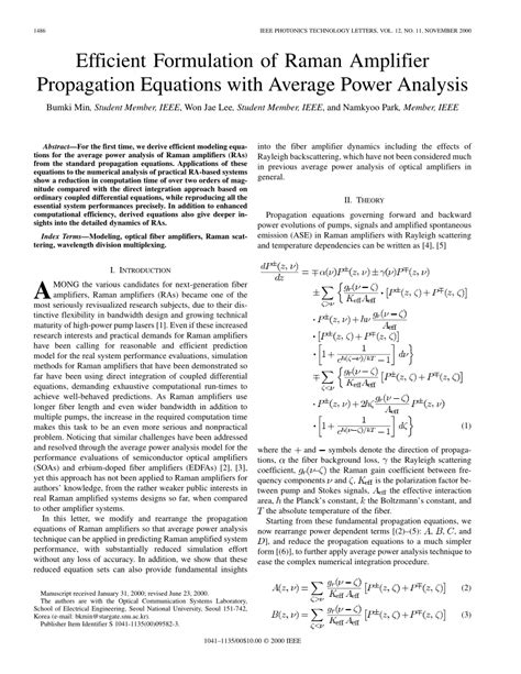 Pdf Efficient Formulation Of Raman Amplifier Propagation Equations With Average Power Analysis