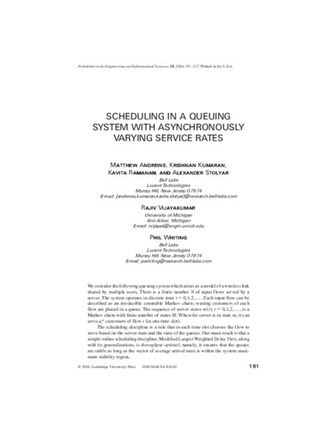 pdf scheduling in a queuing system with asynchronously varying