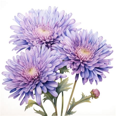 Premium Photo Watercolor Painting Of Aster With White Background