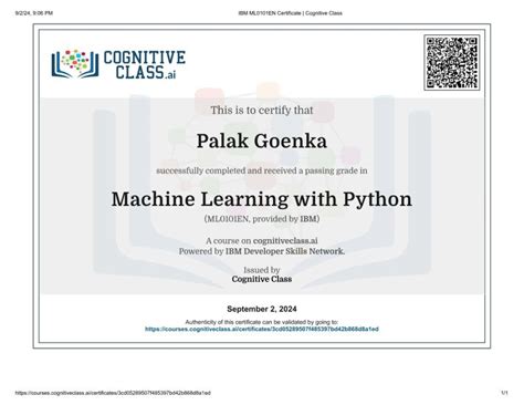 completed machine learning with python course palak goenka posted on