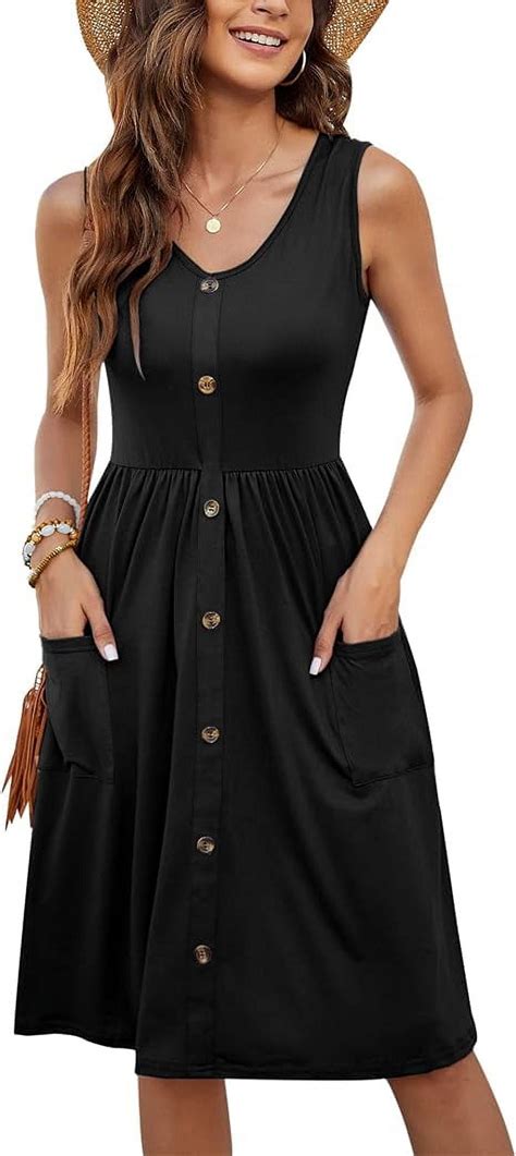 Womens Summer Beach Dresses Casual Sleeveless Sundress Loose Button