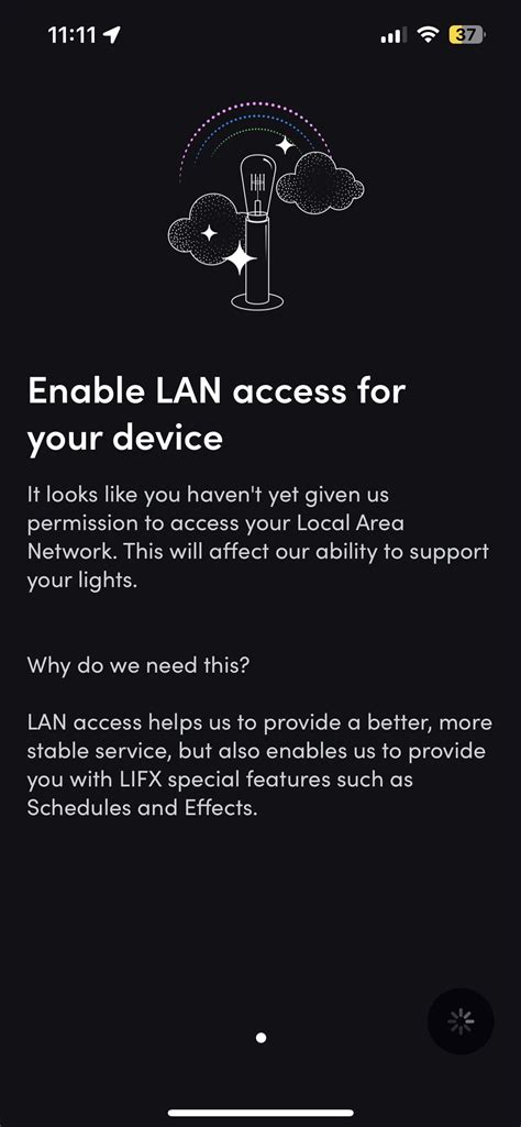 lifx app lan issue stuck on this screen even though lan access