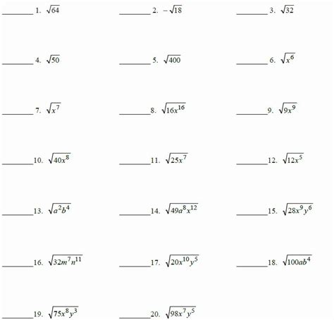 50 Simplify Square Root Worksheet