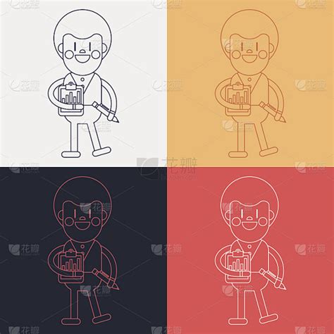 人物插图设计。商人写作卡通