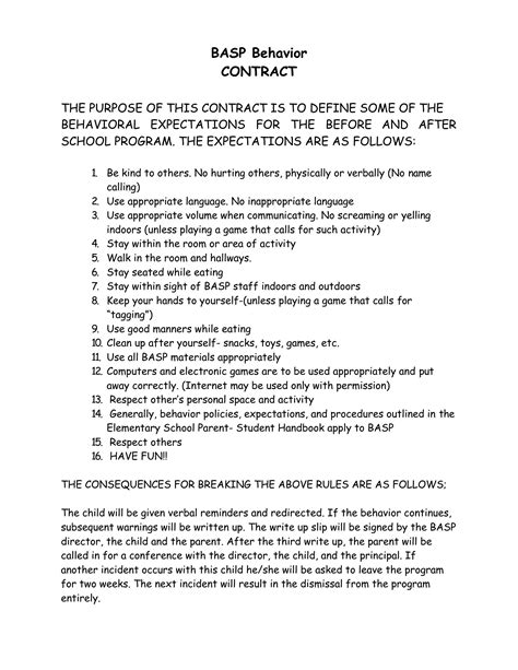 Behavior Contract Template Spark Premium Template Template Spark