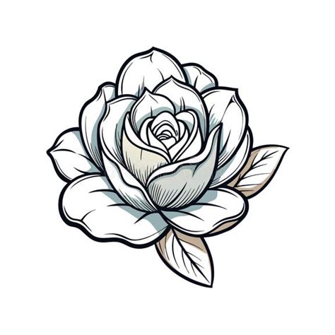 Detailed Rose Illustration With Thick Outline And Shading Against White
