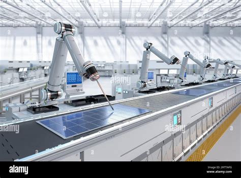 automation industry with 3d rendering robot assembly line in solar