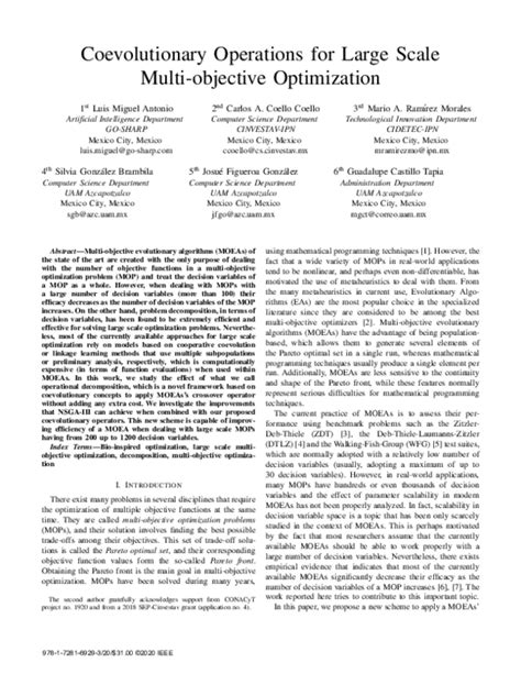 Pdf Coevolutionary Operations For Large Scale Multi Objective Optimization