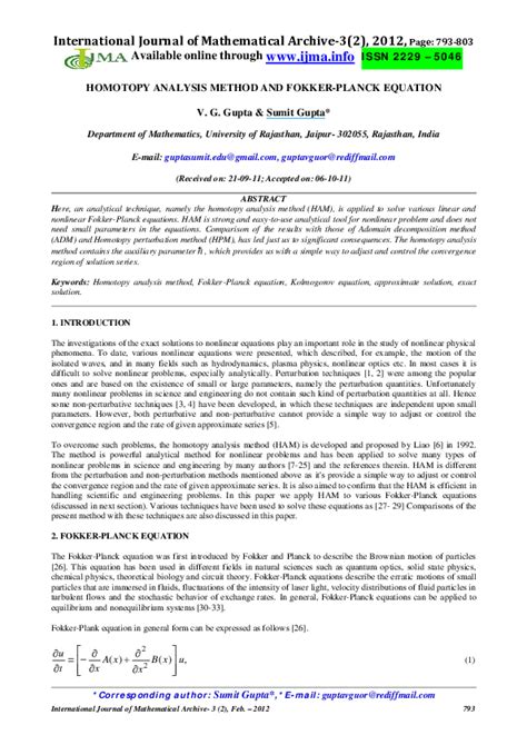 Pdf Homotopy Analysis Method And Fokker Planck Equation