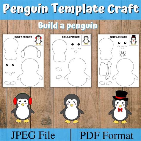 Penguin Craft Template Build A Penguin Color Build Draw Holidays