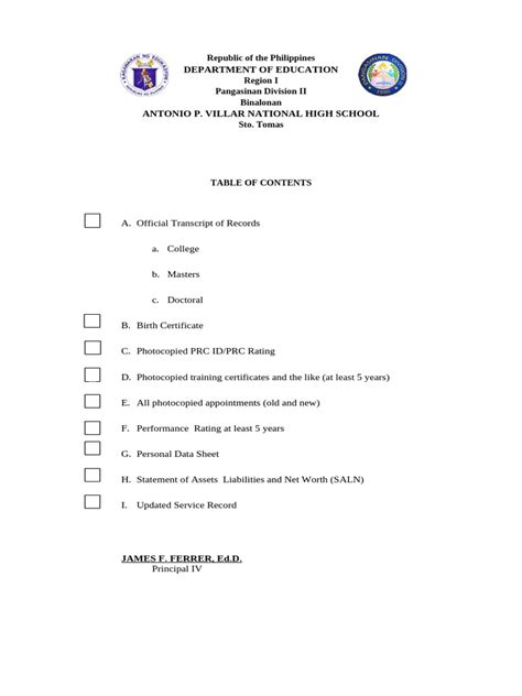 Checklist For 201 File Pdf