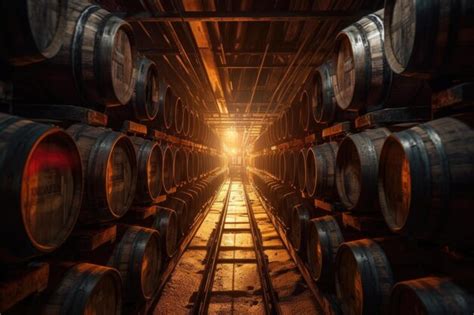 Premium Photo Perspective Shot Of Barrels Lined Up In A Cellar Created With Generative Ai