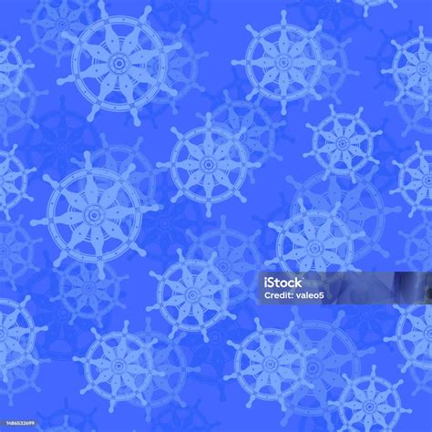 파란색 배경에 벡터 컨트롤 방향타 아이콘입니다 선박 스티어링 휠 개념입니다 항해 디자인 보트 로고 이음새가 없는 짜임새 나침반에 대한 스톡 벡터 아트 및 기타 이미지