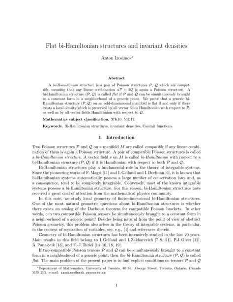 Pdf Flat Bi Hamiltonian Structures And Invariant Densities
