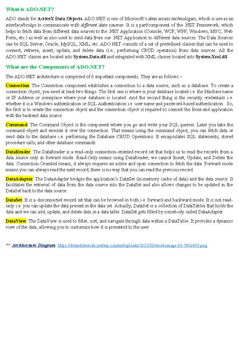 Ado Net Notes About Asp Net Framework What Is Ado Ado Stands For