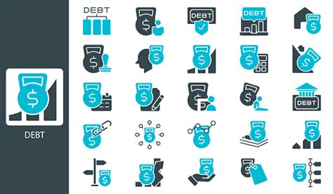 부채 관리 프로세스 아이콘 집합입니다 솔리드 아이콘 컬렉션 벡터 일러스트 레이 션 스톡 일러스트레이션 아이콘 기호 접근성