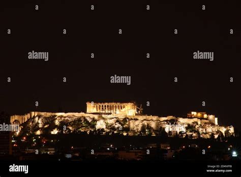 Night View Of The Acropolis Of Athens And The Parthenon From The North