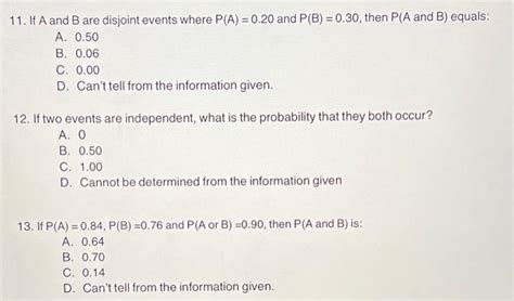 Solved 11 If A And B Are Disjoint Events Where Pa020
