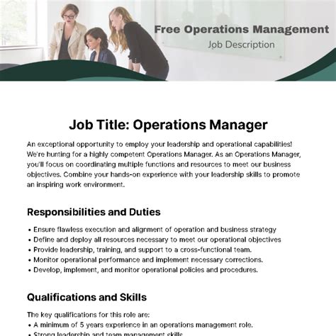 Free Operations Management Job Description Template To Edit Online