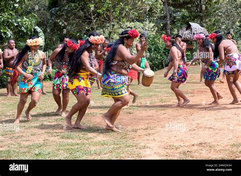 Women From Embera Tribe In Traditional Dresses Singing And Dancing In A