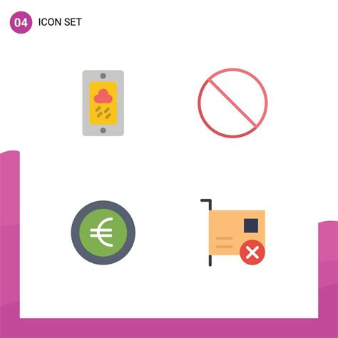 Mobile Interface Plat Icône Ensemble De 4 Pictogrammes De Mobile Signe Pluvieux Arrêtez Des