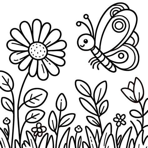 Farfalla E Fiori Da Colorare Per Bambini Piccoli Immagine Semplice