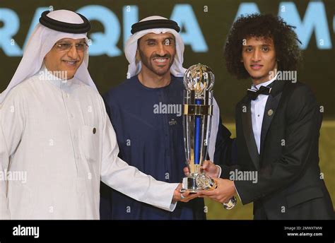 Emirati Football Player Omar Abdulrahman Right Receives The Afc