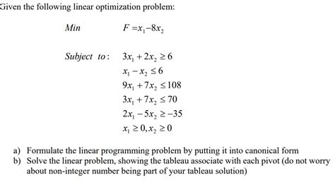 Solved Given The Following Linear Optimization Problem F