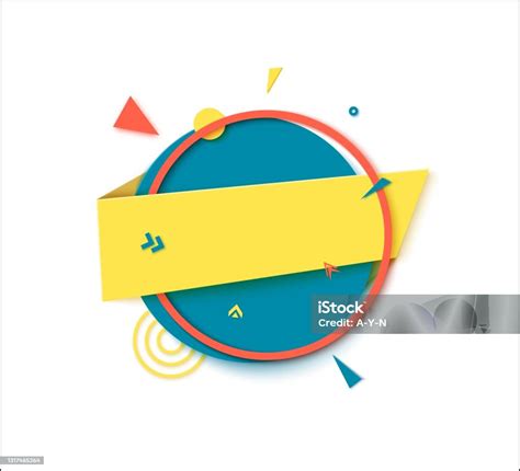 종이 절단 아트의 노란색 사각형과 파란색 원 추상적 기하학적 모양이있는 복고풍 스타일의 배너 프로모션 텍스트 가격 표 판매