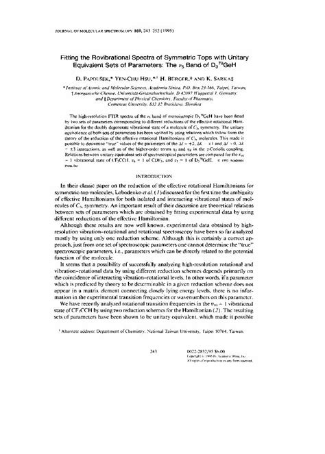 Pdf Fitting The Rovibrational Spectra Of Symmetric Tops With Unitary
