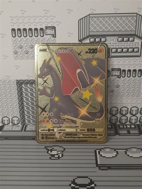 Charizard V Shiny Champions Path Gold Metal Pokemon Card Etsy