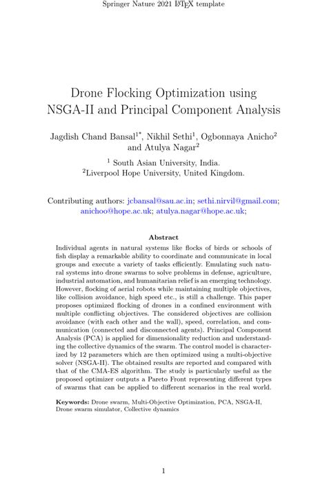 pdf drone flocking optimization using nsga ii and principal component